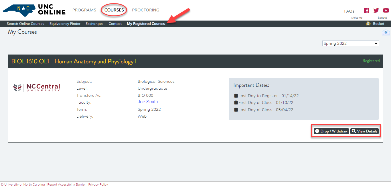 After I register for a course, how can I view the course details? – UNC ...